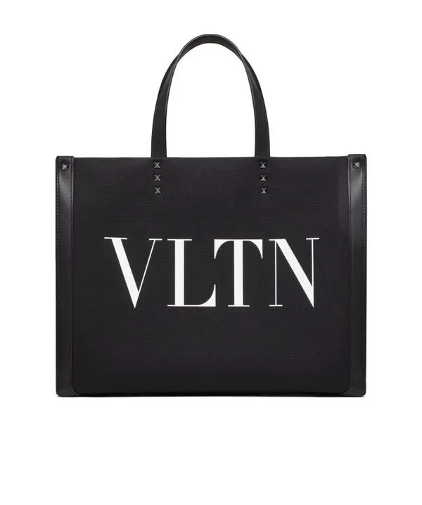 Valentino Garavani Vltn Logo Printed Medium Tote Bag - Black