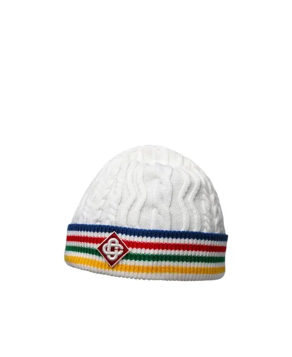 Casablanca Striped Cable-knit Wool Beanie - White