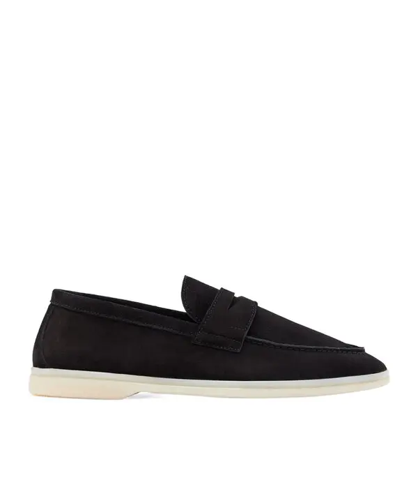 SCAROSSO Luciano Almond Toe Loafers - Black-suede