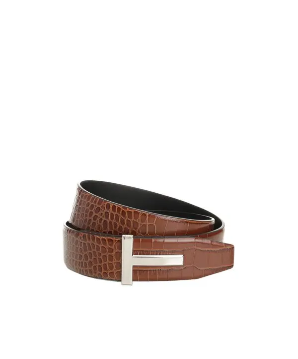 TOM FORD Embossed T-buckle Belt - Brown