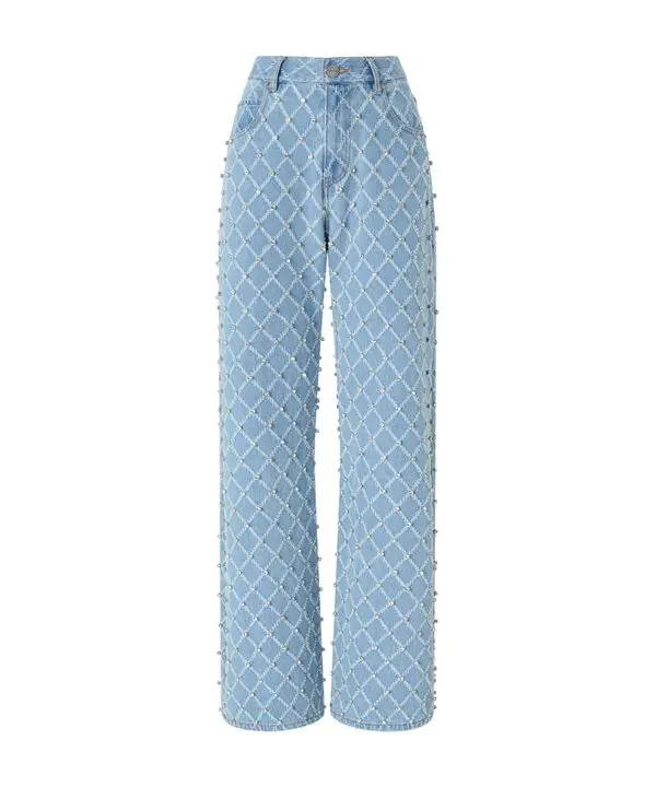 Pinko Studded Lattice Straight Leg Jeans - Blue