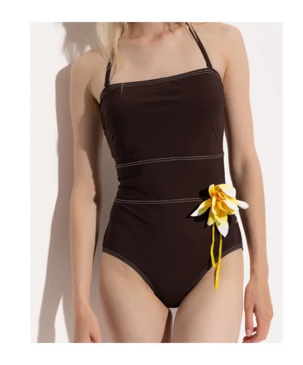 Tory Burch Halterneck Floral Appliqué One Piece Swimsuit