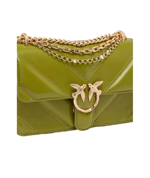 Pinko Quilted Leather Chain Clutch With Bird Detail
