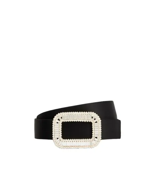 ROGER VIVIER Pilgrim Satin Belt With Crystal Buckle - Black