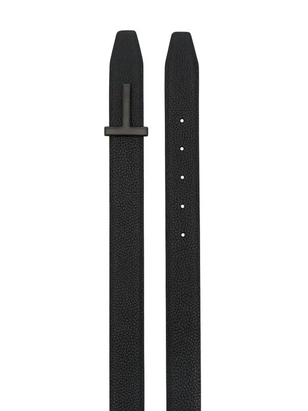 TOM FORD T Logo Buckle Leather Belt - Black
