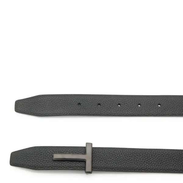 TOM FORD T Logo Buckle Leather Belt - Black