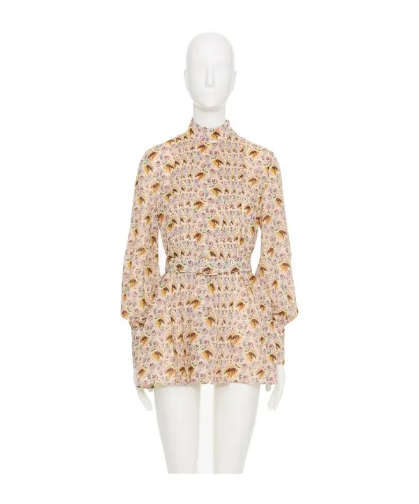 Valentino Garavani Printed Long Sleeve Standing Collar Blouse