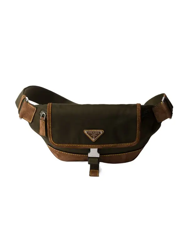 Prada Logo Plaque Zipped Belt Bag - Musk Green/cocoa