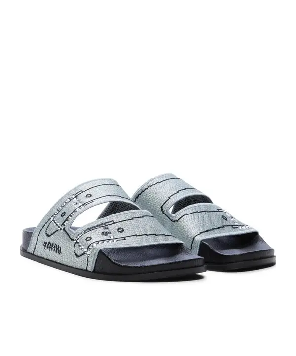 Marni Jacquard Logo Embellished Open Toe Flip Flops