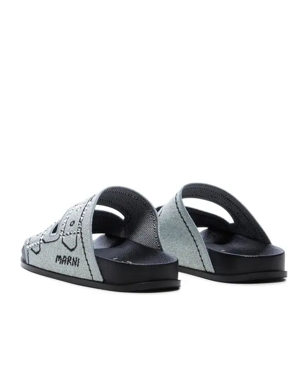 Marni Jacquard Logo Embellished Open Toe Flip Flops