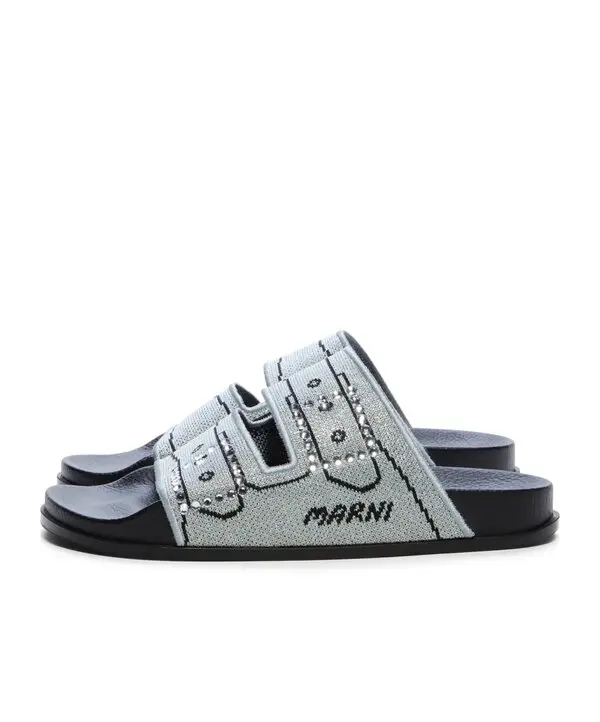 Marni Jacquard Logo Embellished Open Toe Flip Flops