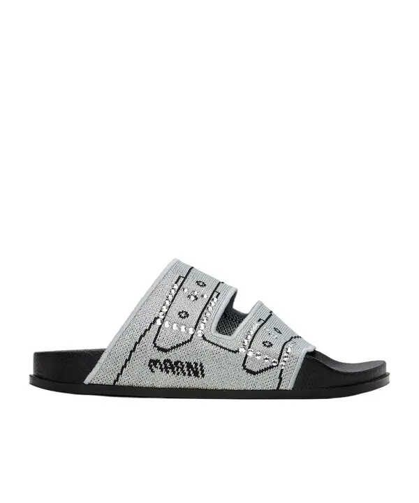 Marni Jacquard Logo Embellished Open Toe Flip Flops