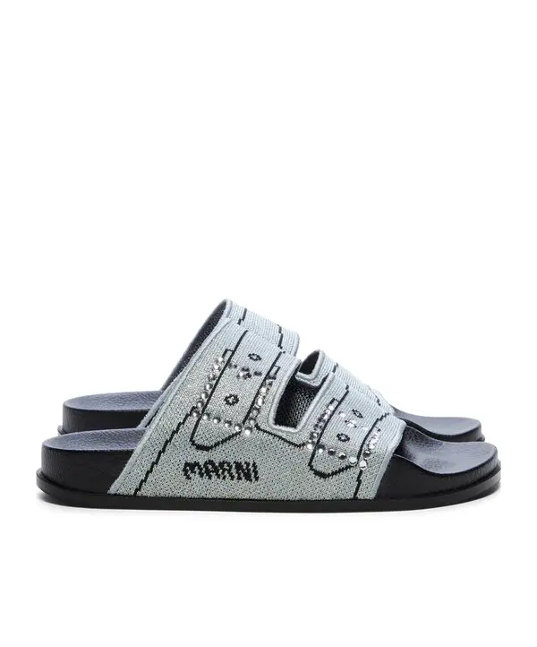 Marni Jacquard Logo Embellished Open Toe Flip Flops