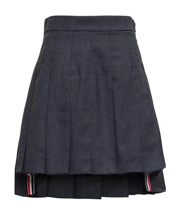 Thom Browne Pleated Mini Skirt With Signature Striped Loop - Dark Gray