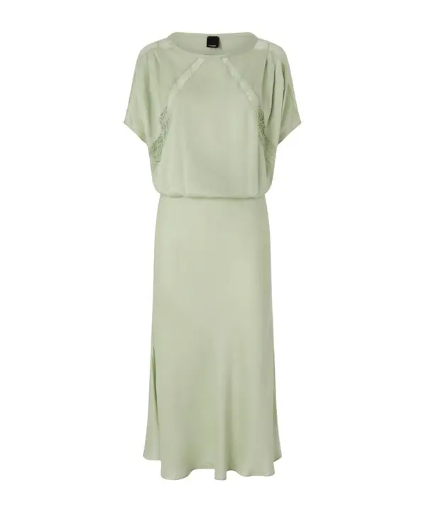 Pinko Short Sleeve Midi Dress With Lace Details - Sage Green
