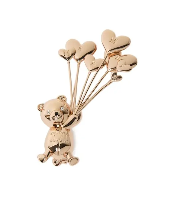 Max Mara Teddy Bear And Heart Balloon Brooch - Golden