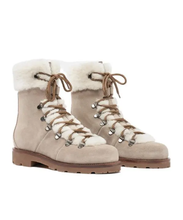 SCAROSSO Kat Shearling Lined Lace-up Boots - Grey