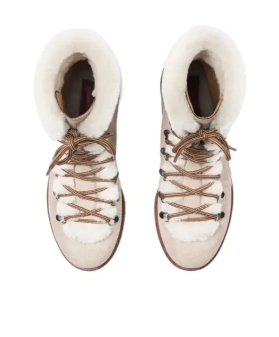 SCAROSSO Kat Shearling Lined Lace-up Boots - Grey