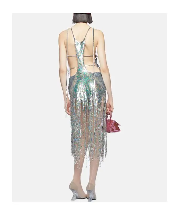 Attico Sequin And Tassel Embellished Halterneck Dress