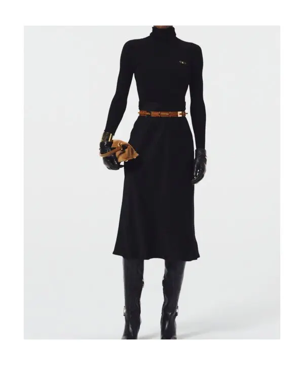 Elisabetta Franchi Turtleneck Long-sleeved Midi Dress With Golden Logo Detail
