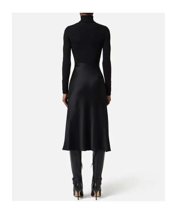 Elisabetta Franchi Turtleneck Long-sleeved Midi Dress With Golden Logo Detail