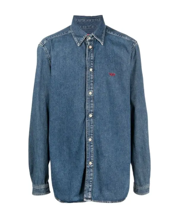 DIESEL® Logo Embroidered Denim Shirt - Blue