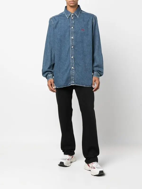DIESEL® Logo Embroidered Denim Shirt - Blue