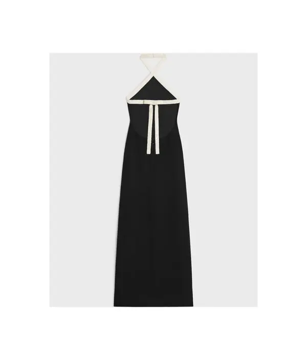 Celine Column Dress In Satin-lined Crepe With Sequined Ribbons And Open Back