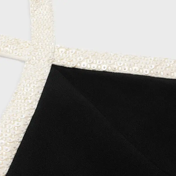 Celine Column Dress In Satin-lined Crepe With Sequined Ribbons And Open Back