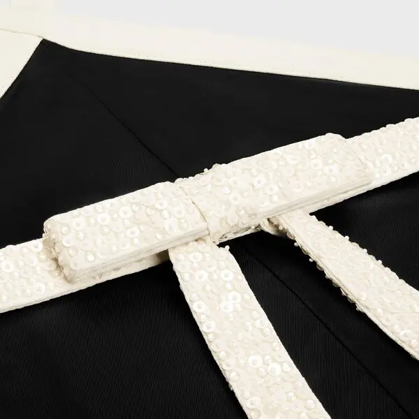 Celine Column Dress In Satin-lined Crepe With Sequined Ribbons And Open Back