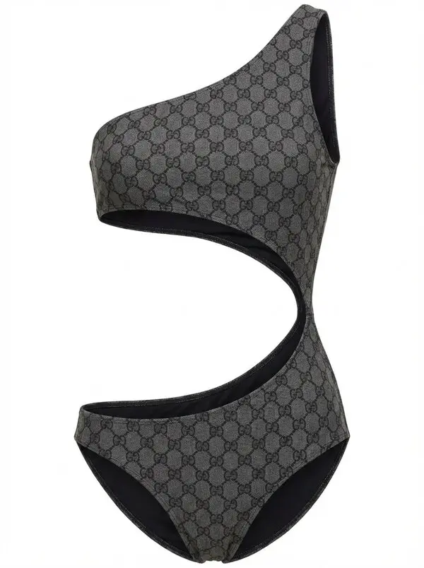 Gucci Gg Print Asymmetrical One-piece Swimsuit - Black