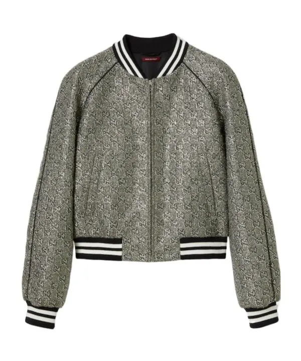 Gucci Embroidered Tweed Bomber Jacket - Grey