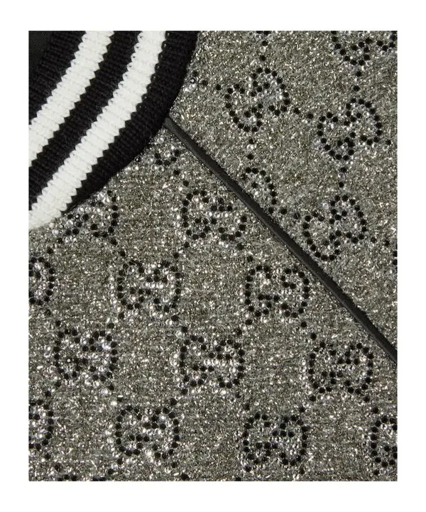 Gucci Embroidered Tweed Bomber Jacket - Grey