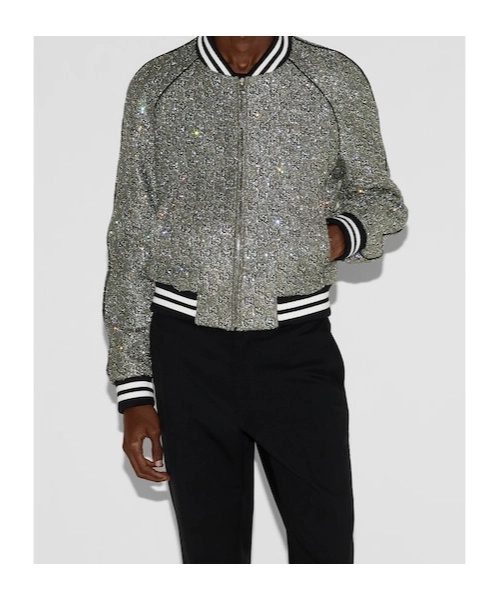 Gucci Embroidered Tweed Bomber Jacket - Grey
