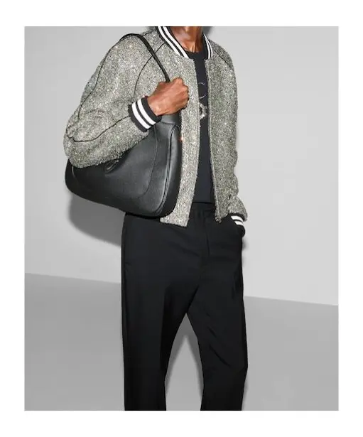 Gucci Embroidered Tweed Bomber Jacket - Grey