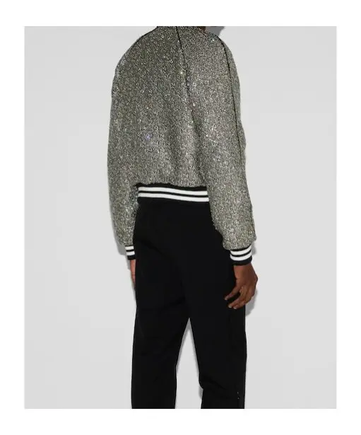 Gucci Embroidered Tweed Bomber Jacket - Grey