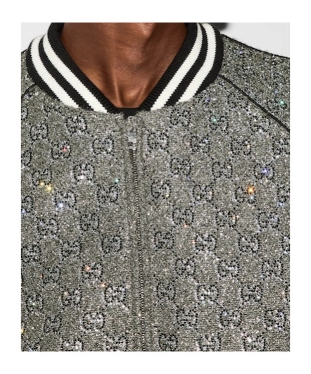 Gucci Embroidered Tweed Bomber Jacket - Grey