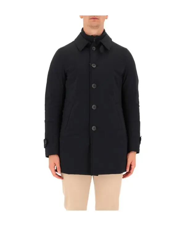 Herno Lapel Long-sleeved Coat With Side Pockets - Black