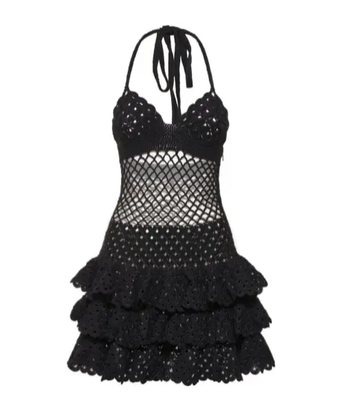 Oscar De La Renta Halterneck Crochet Dress With Layered Ruffles