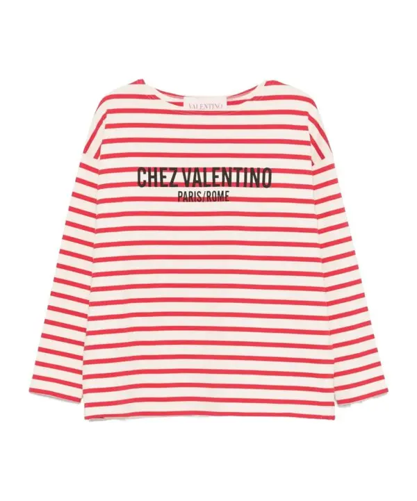Valentino Garavani Striped Logo Printed Crewneck T-shirt - White