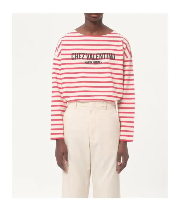 Valentino Garavani Striped Logo Printed Crewneck T-shirt