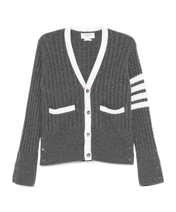 Thom Browne 4-bar V-neck Cardigan - Medium Gray
