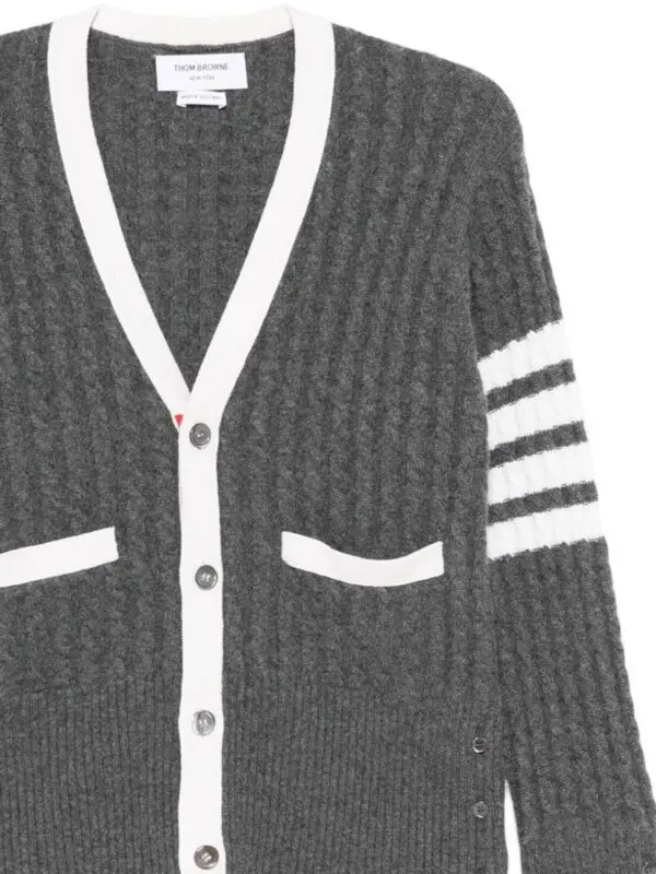 Thom Browne 4-bar V-neck Cardigan - Medium Gray