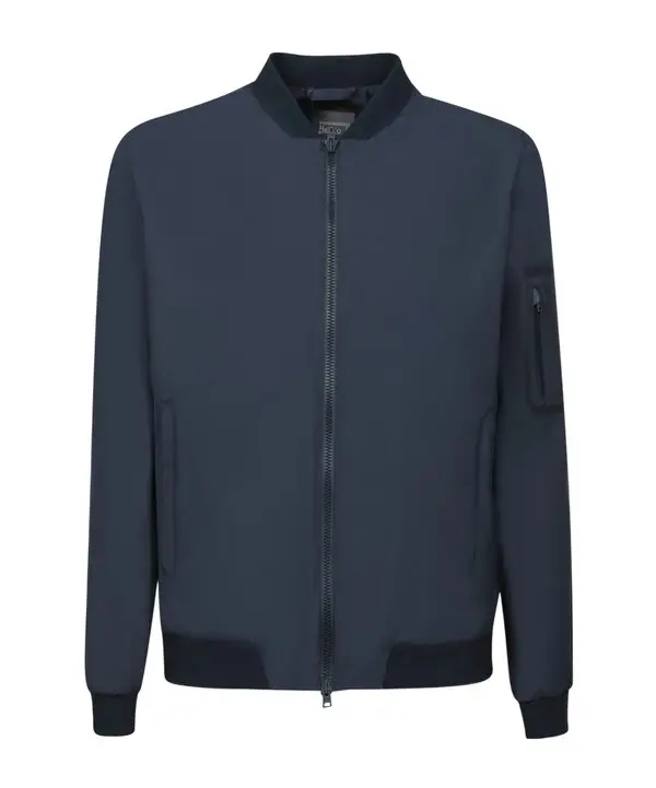 Herno Logo Printed Lightweight Zip-up Jacket - Navy