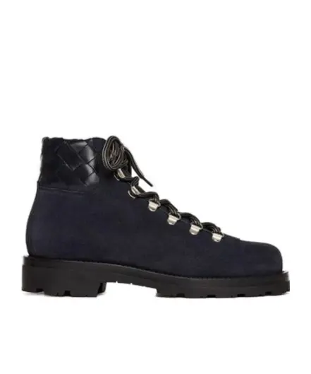 SCAROSSO Catherine Round-toe Lace-up Boots - Navy Blue