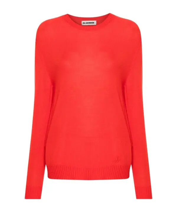JIL SANDER Fine-knit Round Neck Long Sleeve Jumper - Red