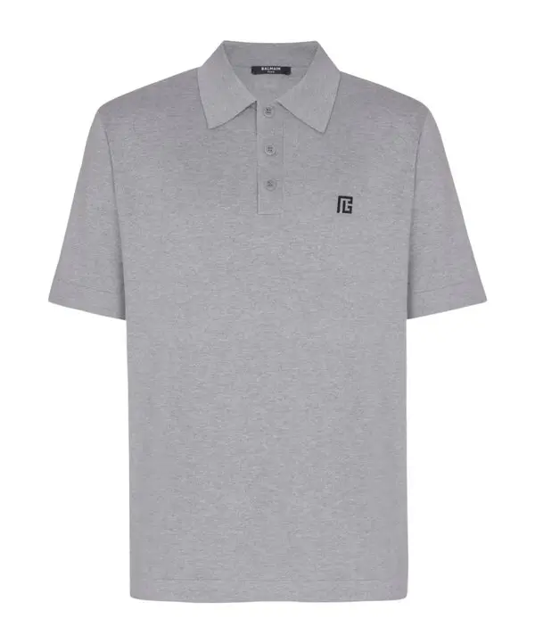 Balmain Embroidered Short-sleeve Polo Shirt - Grey