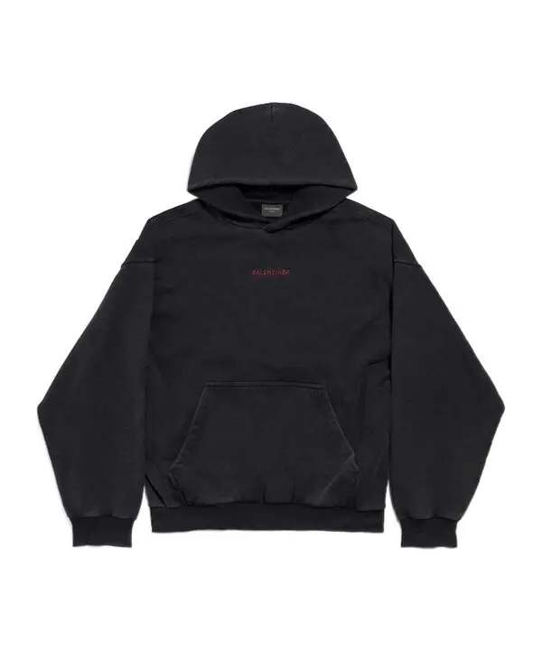 Balenciaga Logo Embroidered Medium Fit Hoodie - Faded Black/red