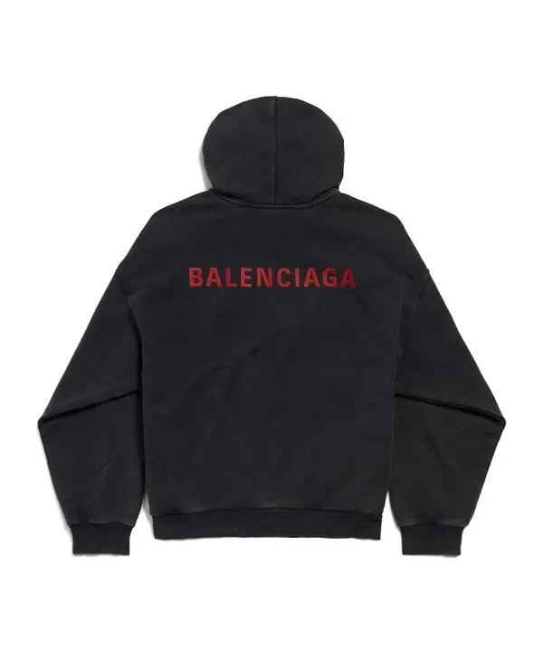 Balenciaga Logo Embroidered Medium Fit Hoodie - Faded Black/red