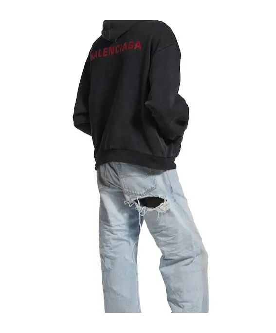 Balenciaga Logo Embroidered Medium Fit Hoodie - Faded Black/red